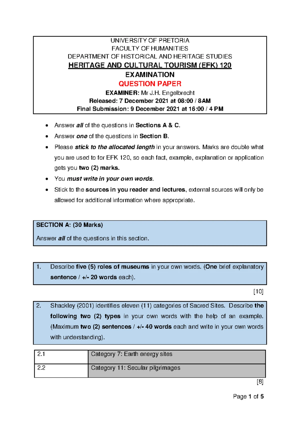 Tourism PAT GR 12 2025 Teacher Guidelines and Administration Notes ...