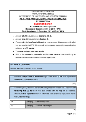 Research Assignment - 1 EFK 120 MODULE ASSIGNMENT: HERITAGE MANAGEMENT AND HERITAGE TOURIST ...