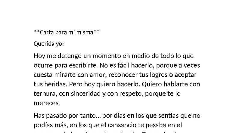 Carta Reflexiva para Mí Misma: Reconociendo mi Fortaleza - Studocu
