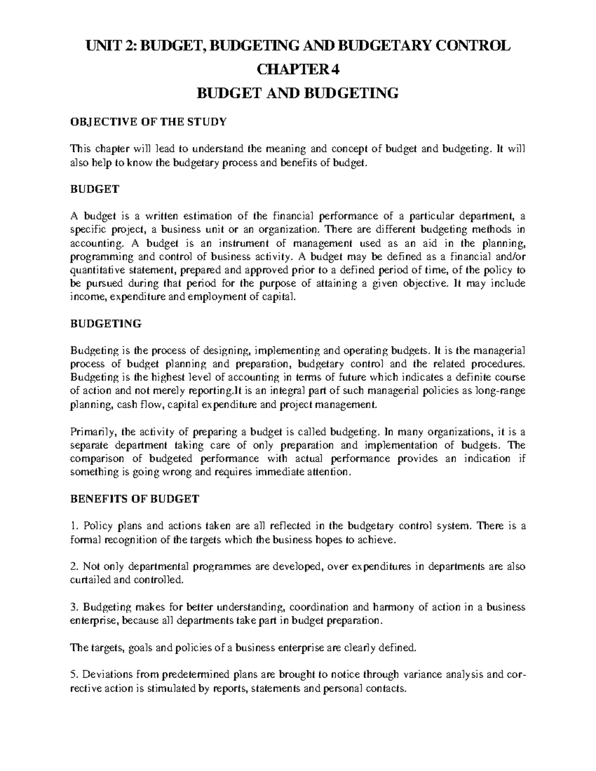 Lesson 4: Understanding Budget and Budgeting Concepts - Studocu