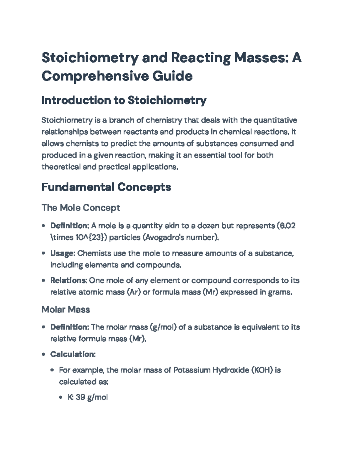 Stoichiometry and Reacting Masses: A Comprehensive Guide (CHEM101 ...