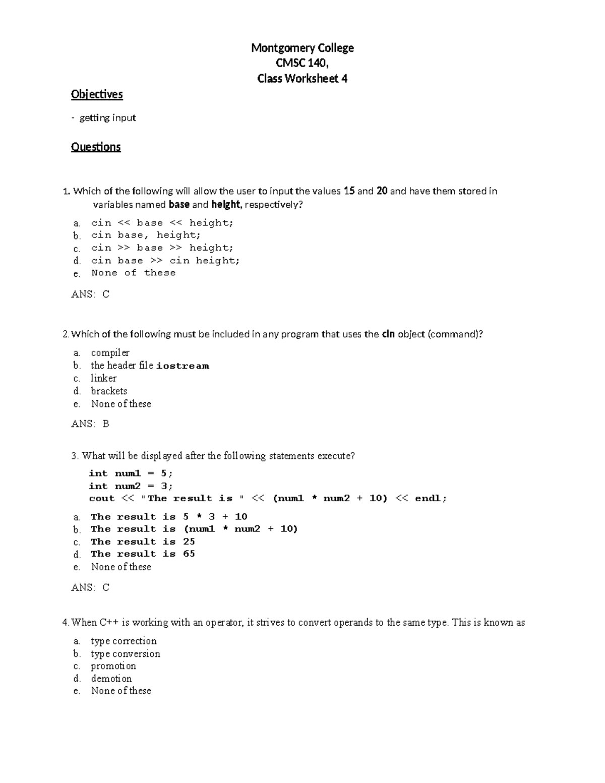 CMSC 140 Final Exam Worksheet 4: Input & Output Concepts - Studocu