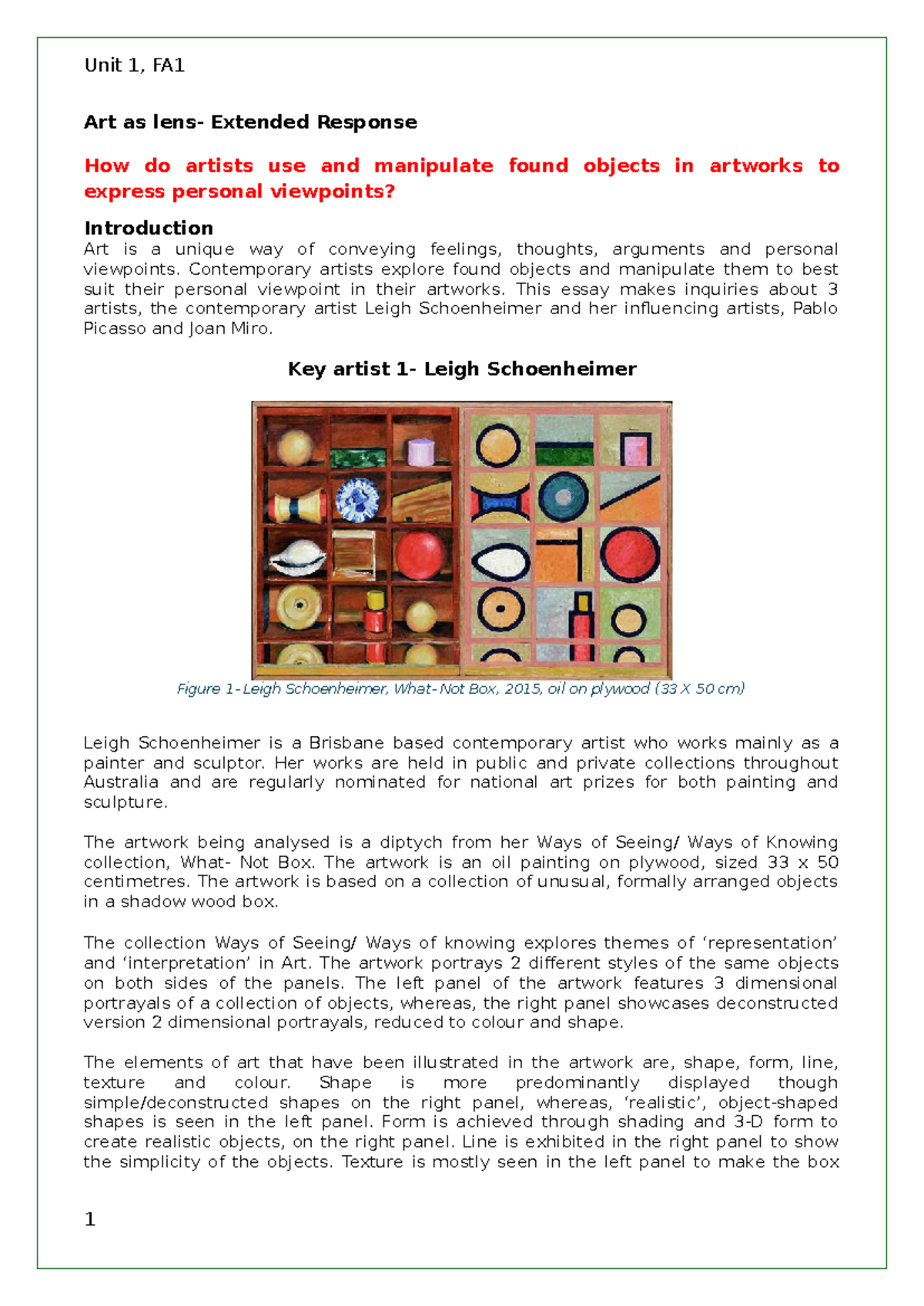 Year 11 Unit 1 ART - 15/15 Visual Art Assessment: Exploring Found ...