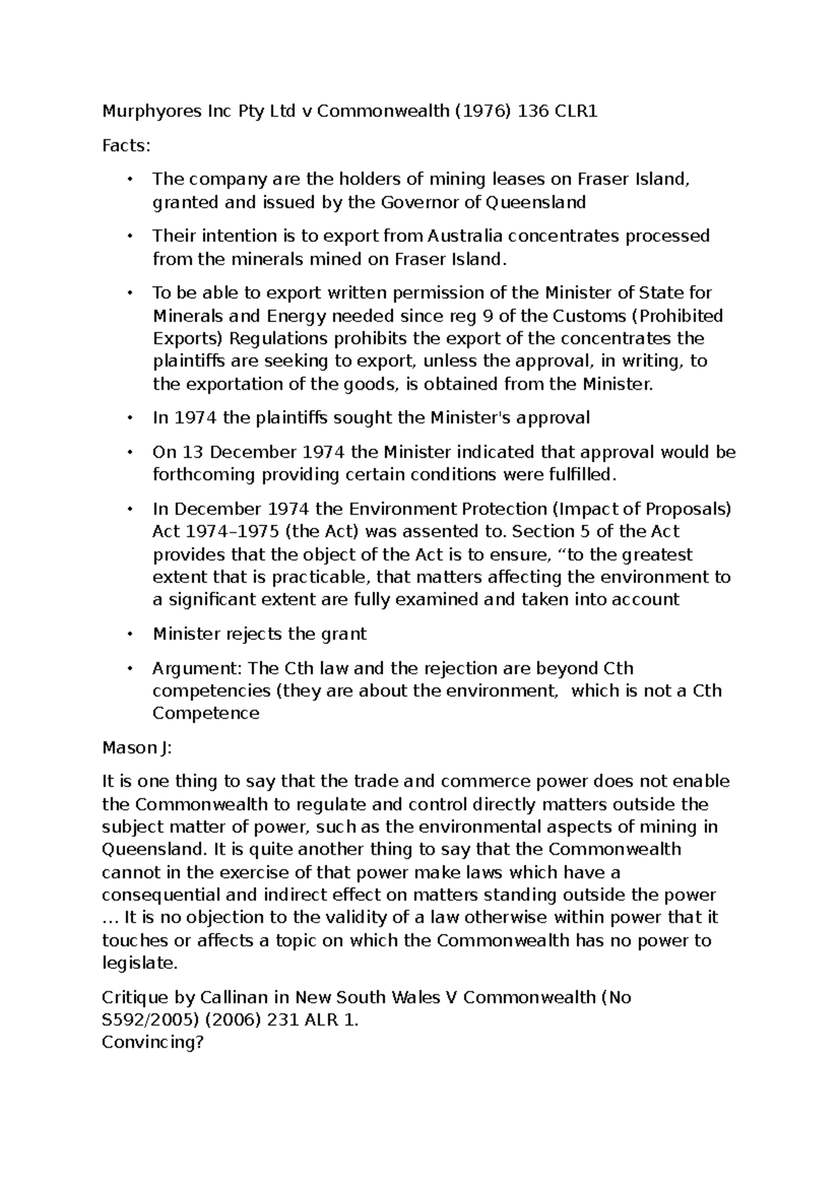 Murphyores Inc Pty Ltd v Commonwealth (1976) 136 CLR 1: Case Analysis ...