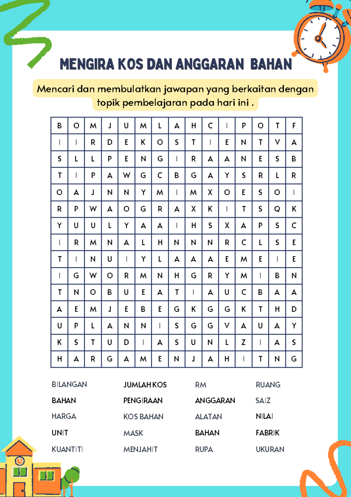 Colorful Illustrated Back to School Word Search Worksheet - B O M J U M ...