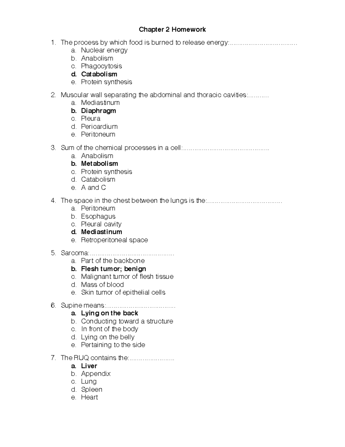 Chapter 2 Homework Questions and Answers for Biology 101 - Studocu