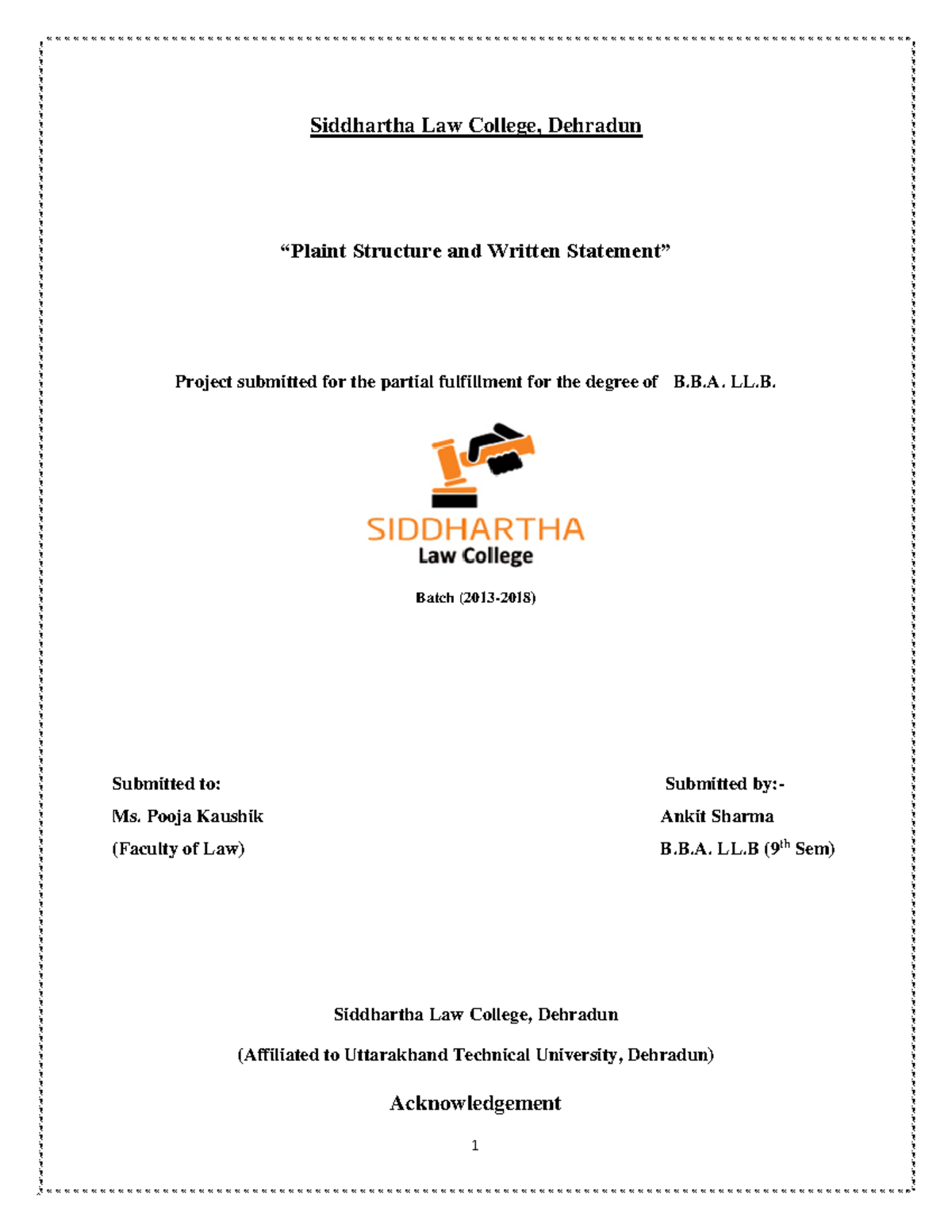 B.B.A. LL.B (9th Sem) Lesson on Plaint Structure and Written Statement ...