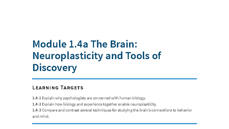 Module 1.4a: Neuroplasticity and Biological Psychology Insights - Studocu