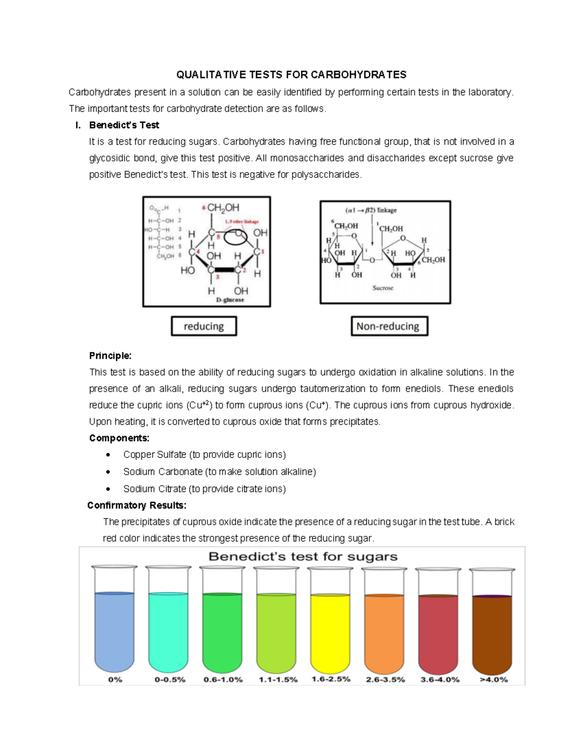 Qualitative Tests for Carbohydrates and Lipids - QUALITATIVE TESTS FOR ...