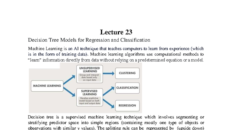 Lecture 23: Decision Tree Models in ML for Regression & Classification ...
