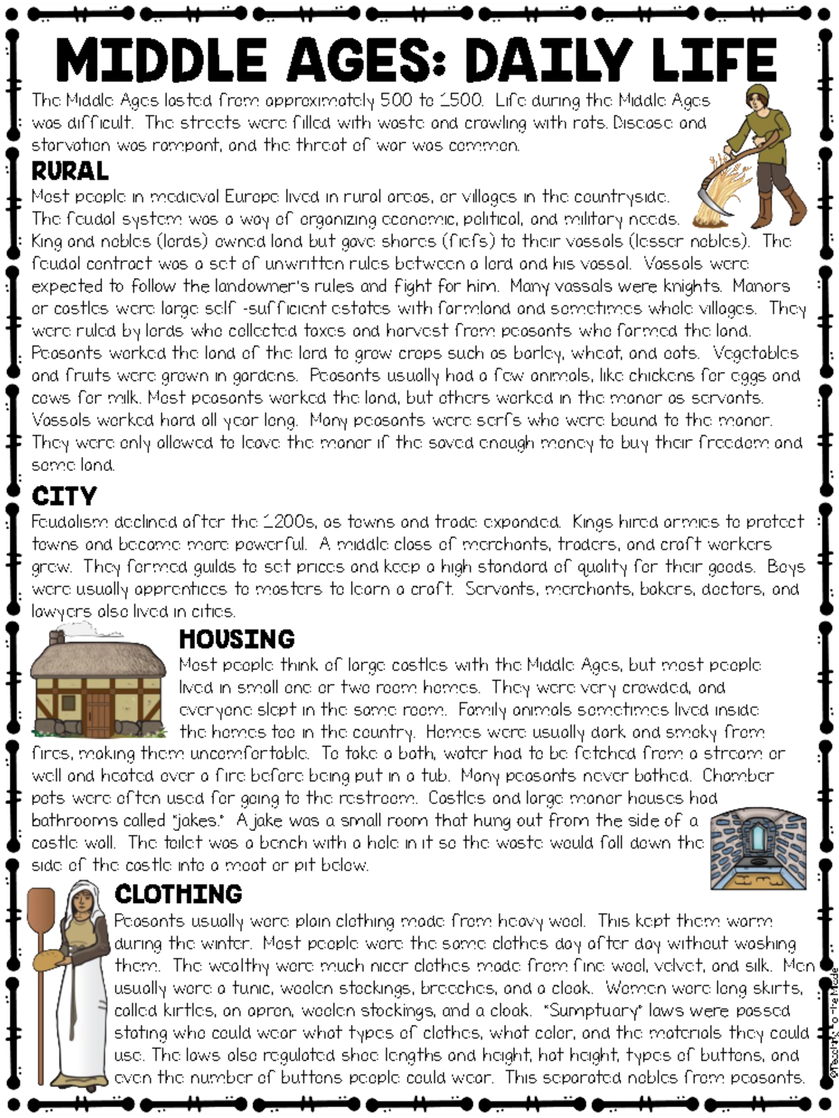 Medieval-1 Daily Life Comprehension Worksheet: Insights from the Middle ...