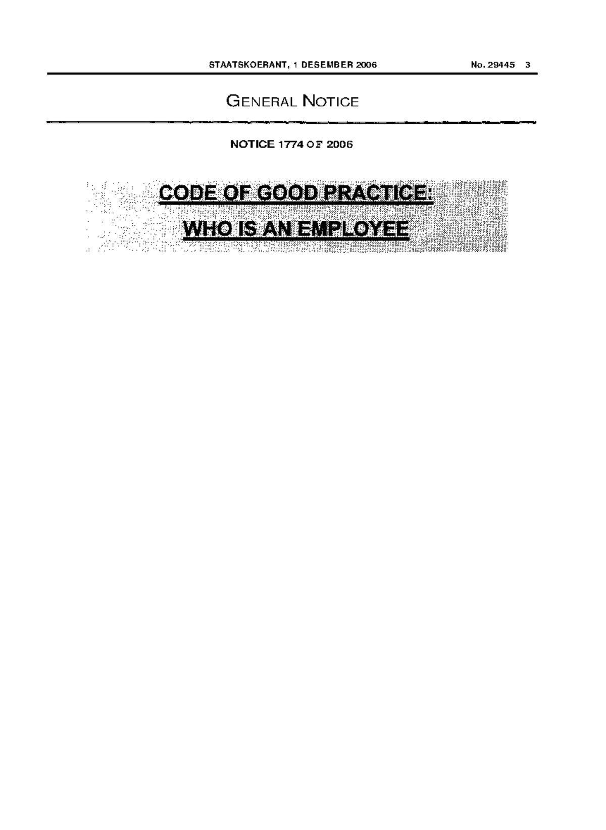 Code of Good Practice: Determining Employee Status (LRA) - Studocu