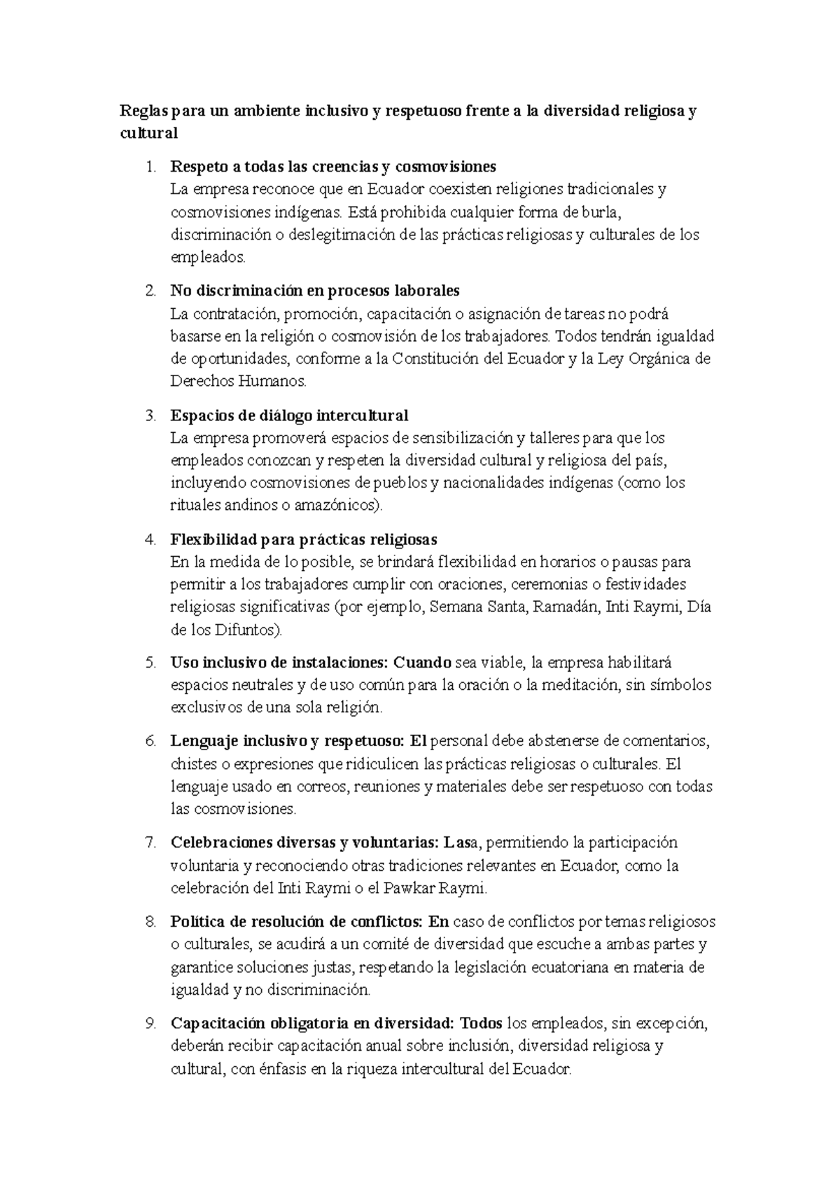 Reglas de Inclusión y Respeto a la Diversidad Cultural - Ética - Studocu