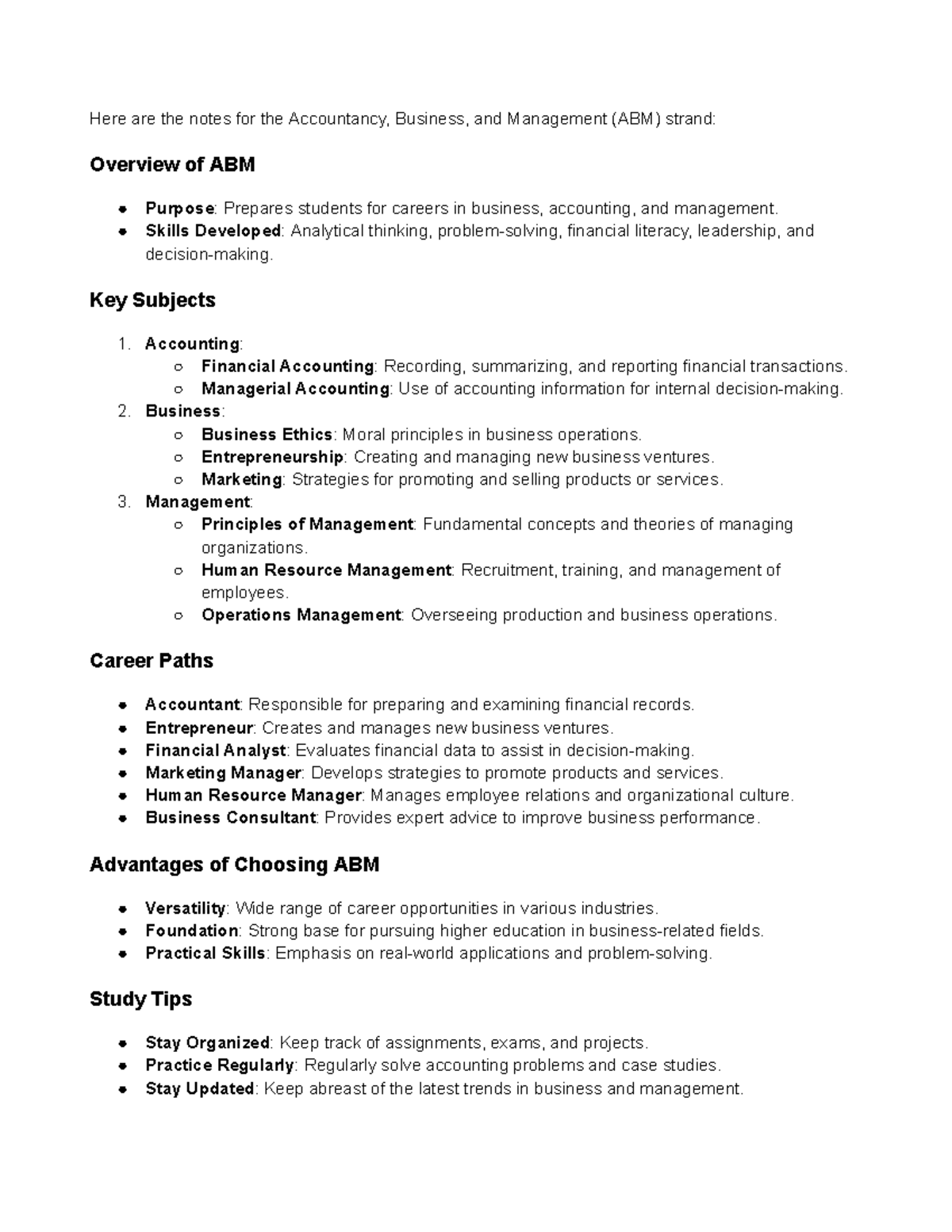 ABM Strand Overview: Key Subjects, Skills, and Career Paths - Studocu