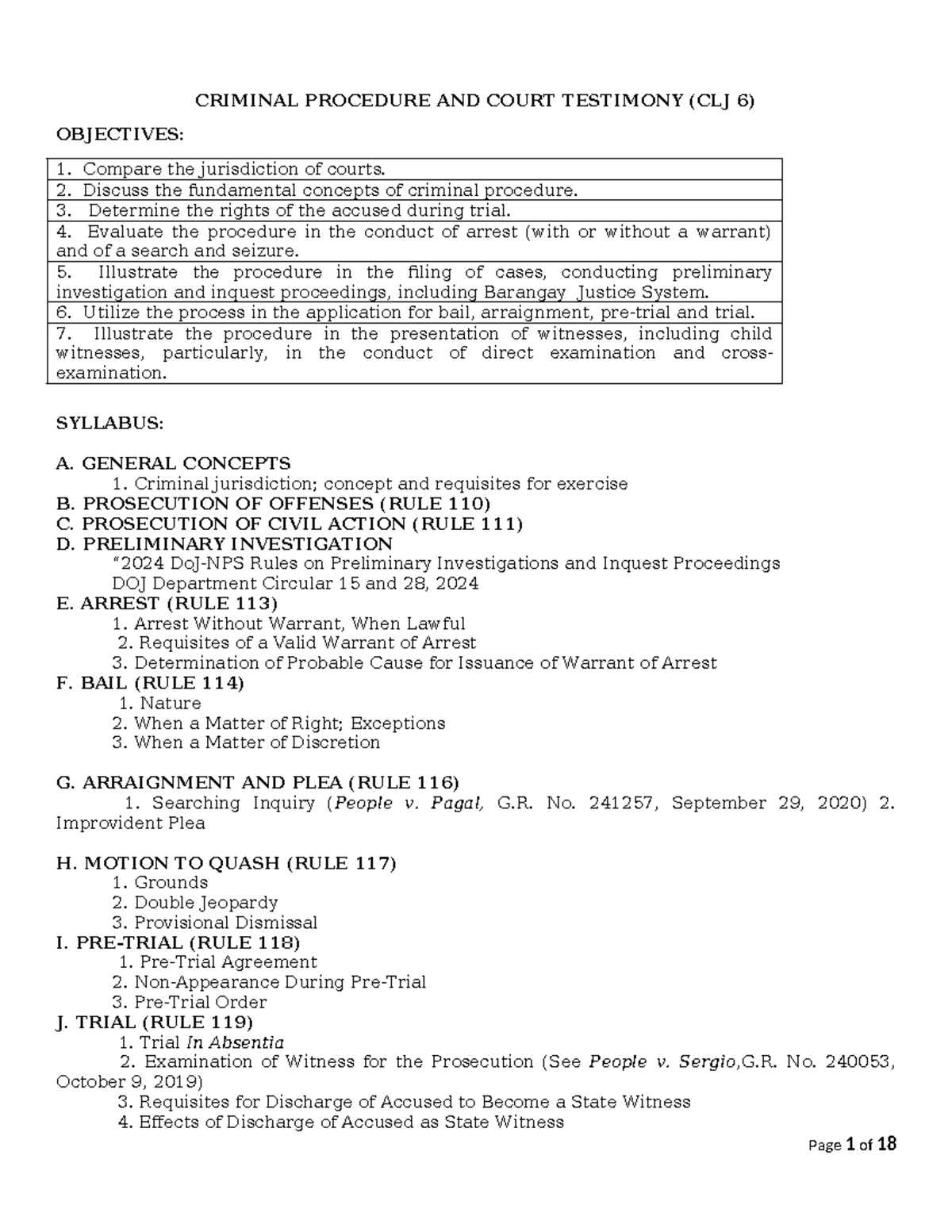 CRIMINAL PROCEDURE AND COURT TESTIMONY (CLJ 6) STUDY GUIDE - Studocu