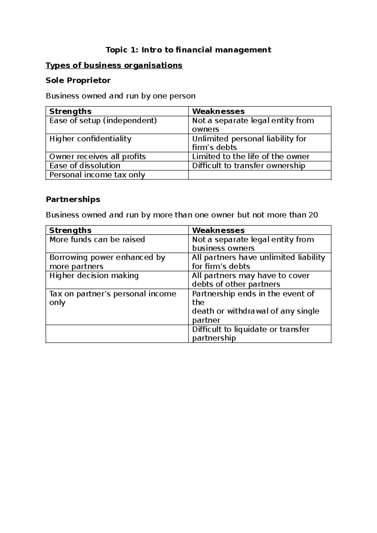 Financial Management Notes: Types of Business Organizations & TVM ...