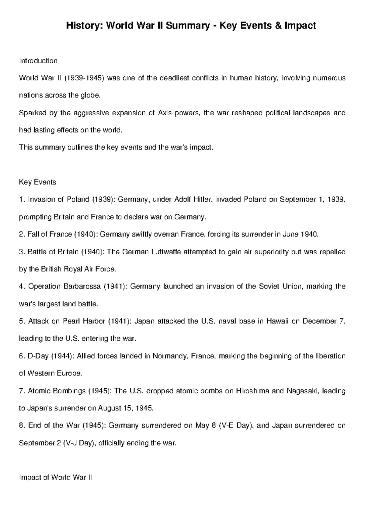 WWII Summary - Get a concise overview of World War II, covering key ...