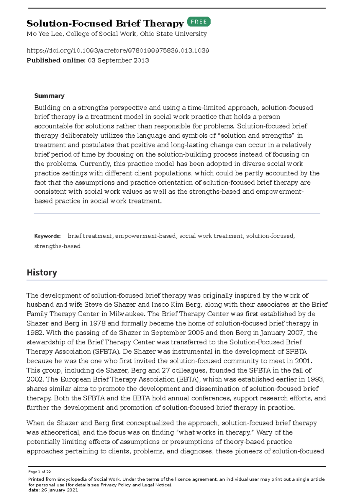 Solution-Focused Brief Therapy: Principles and Applications in Social ...
