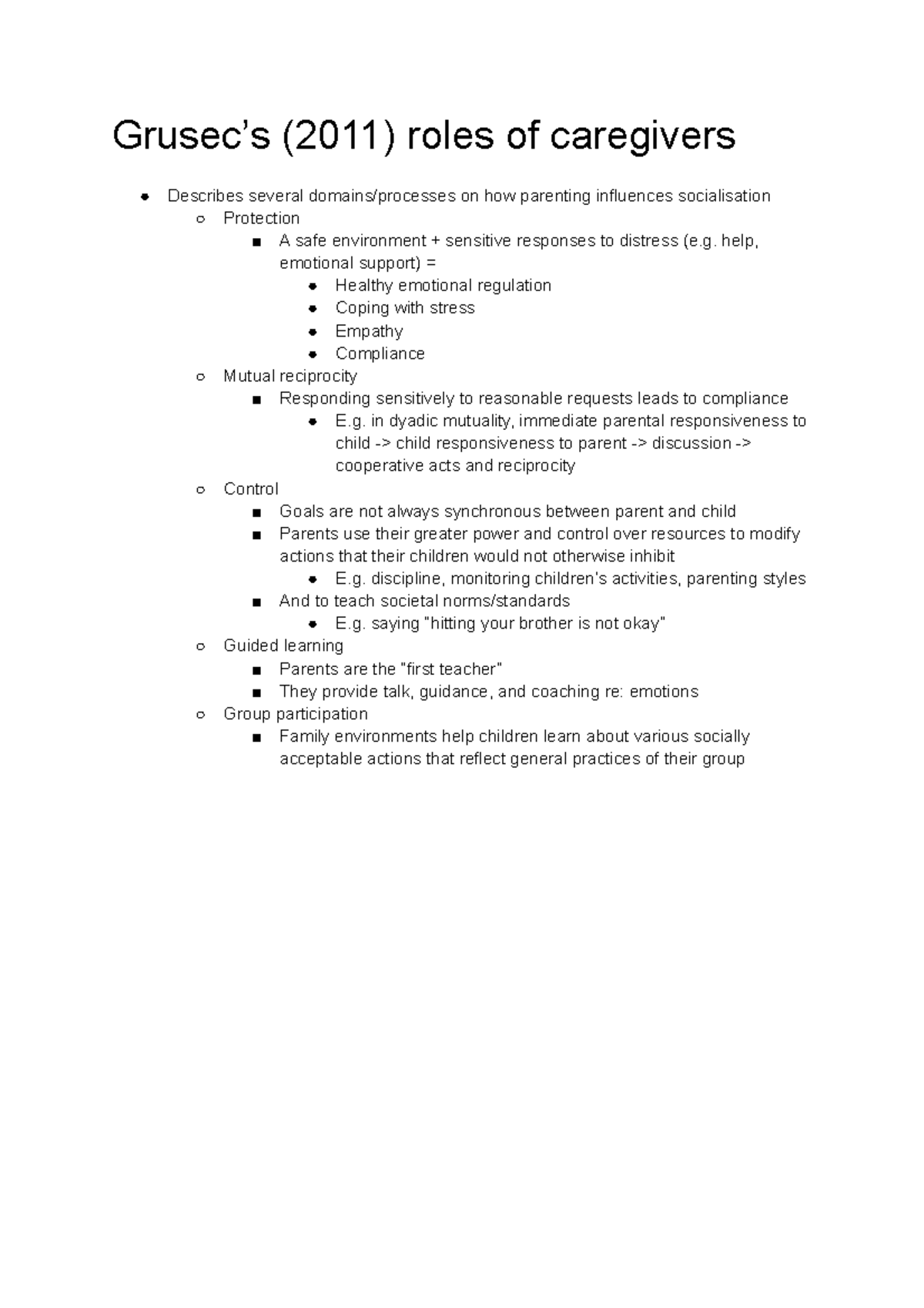 Grusec’s (2011 ) roles of caregivers - help, emotional support ...