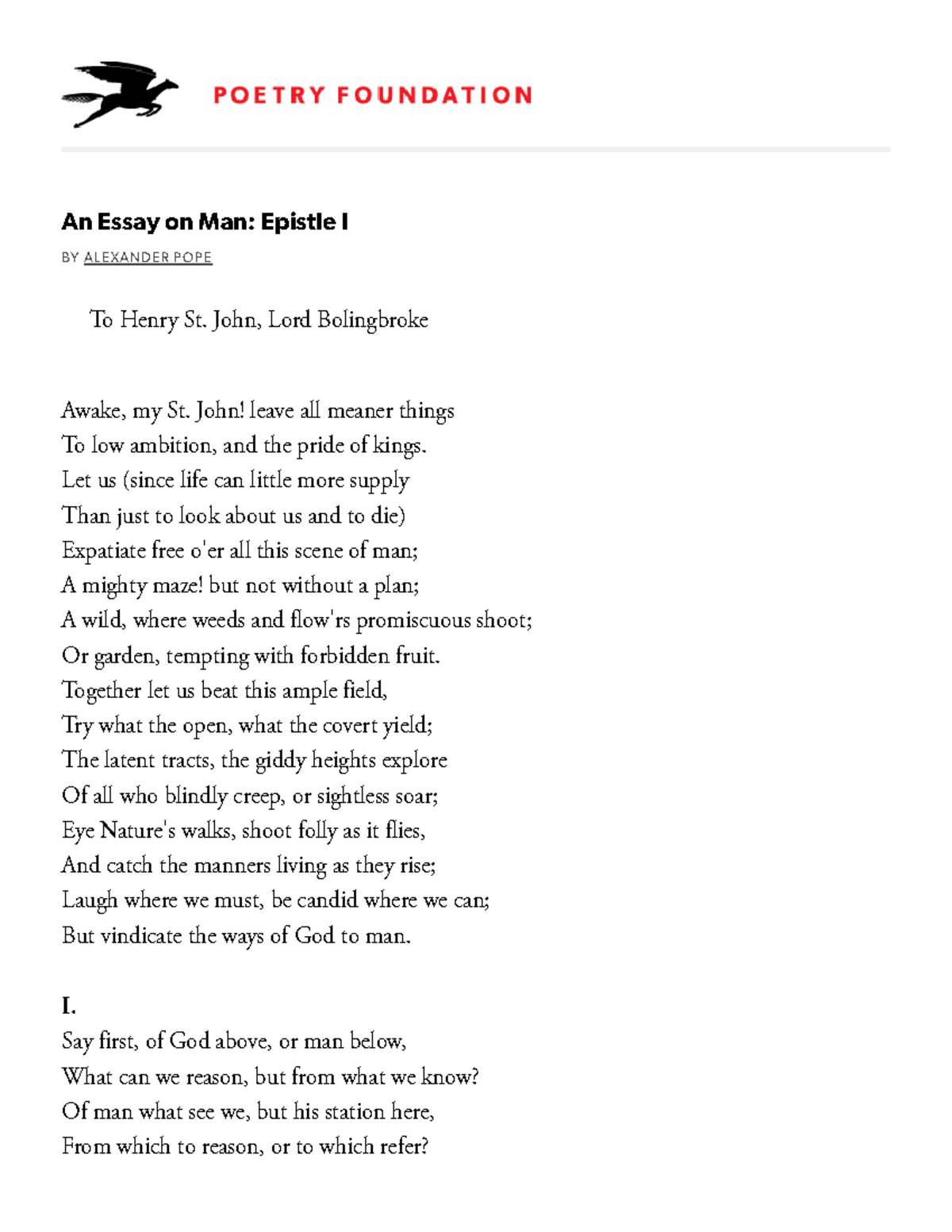 Essay on Man: Epistle I - Detailed Analysis & Insights - Studocu