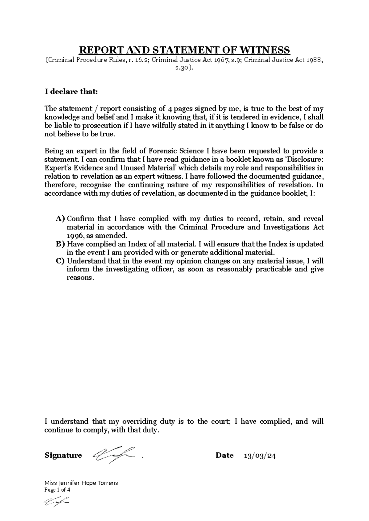 Forensic Science Witness Report for Blankshire Case 1224 - Studocu