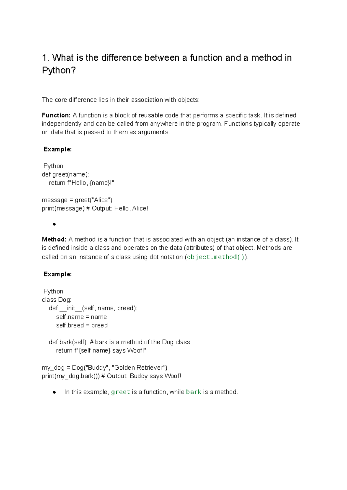 Functions and Methods in Python: Key Differences and Usage - Studocu