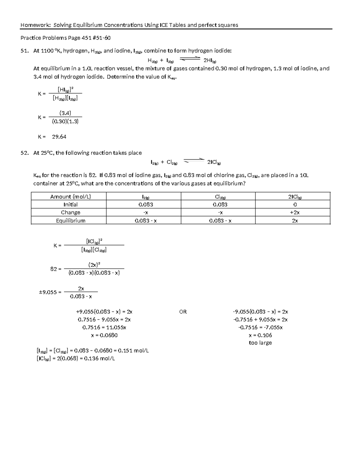 Homework - ice tables and perfect squares - Homework: Solving ...