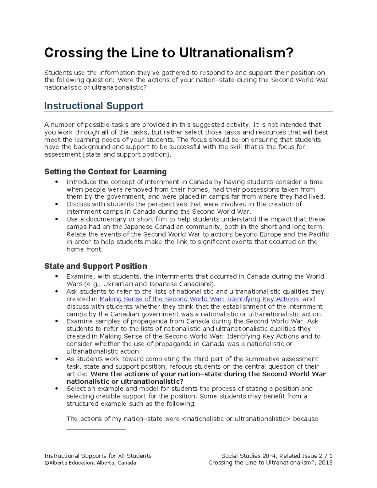 Activity: Crossing the Line to Ultranationalism? - Social Studies 2.1 ...