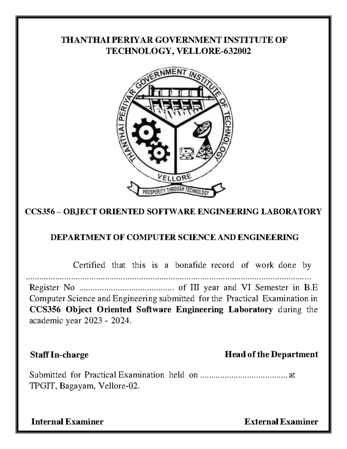 CCS356 – Object Oriented Software Engineering Laboratory - THANTHAI ...