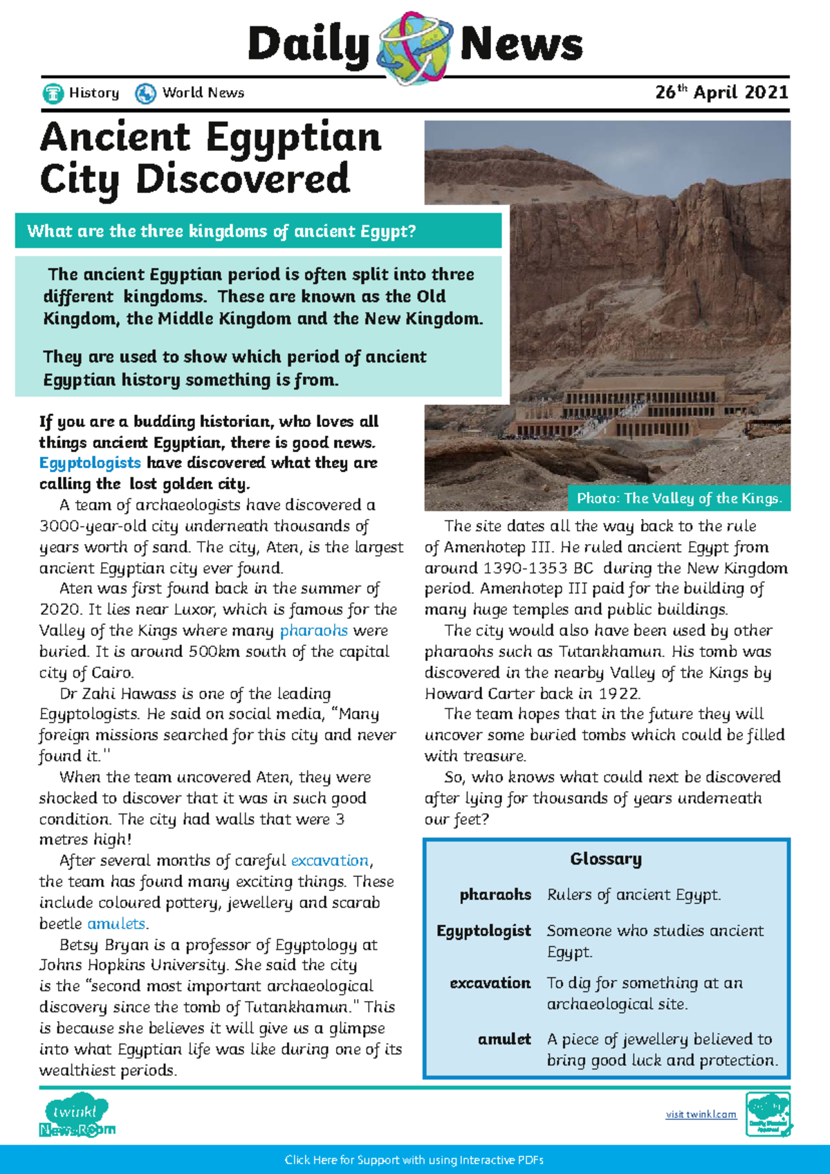 Daily Article: Discovery of Ancient Egyptian City - UKS2 (9-11) - Studocu