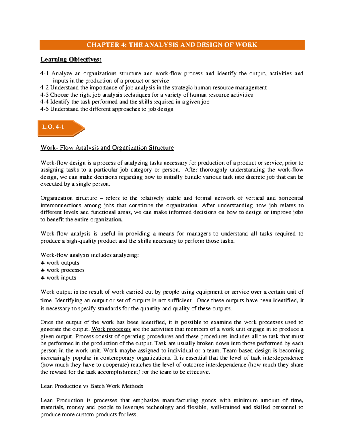 Chapter 4 The Analysis and Design of Work - CHAPTER 4: THE ANALYSIS AND ...