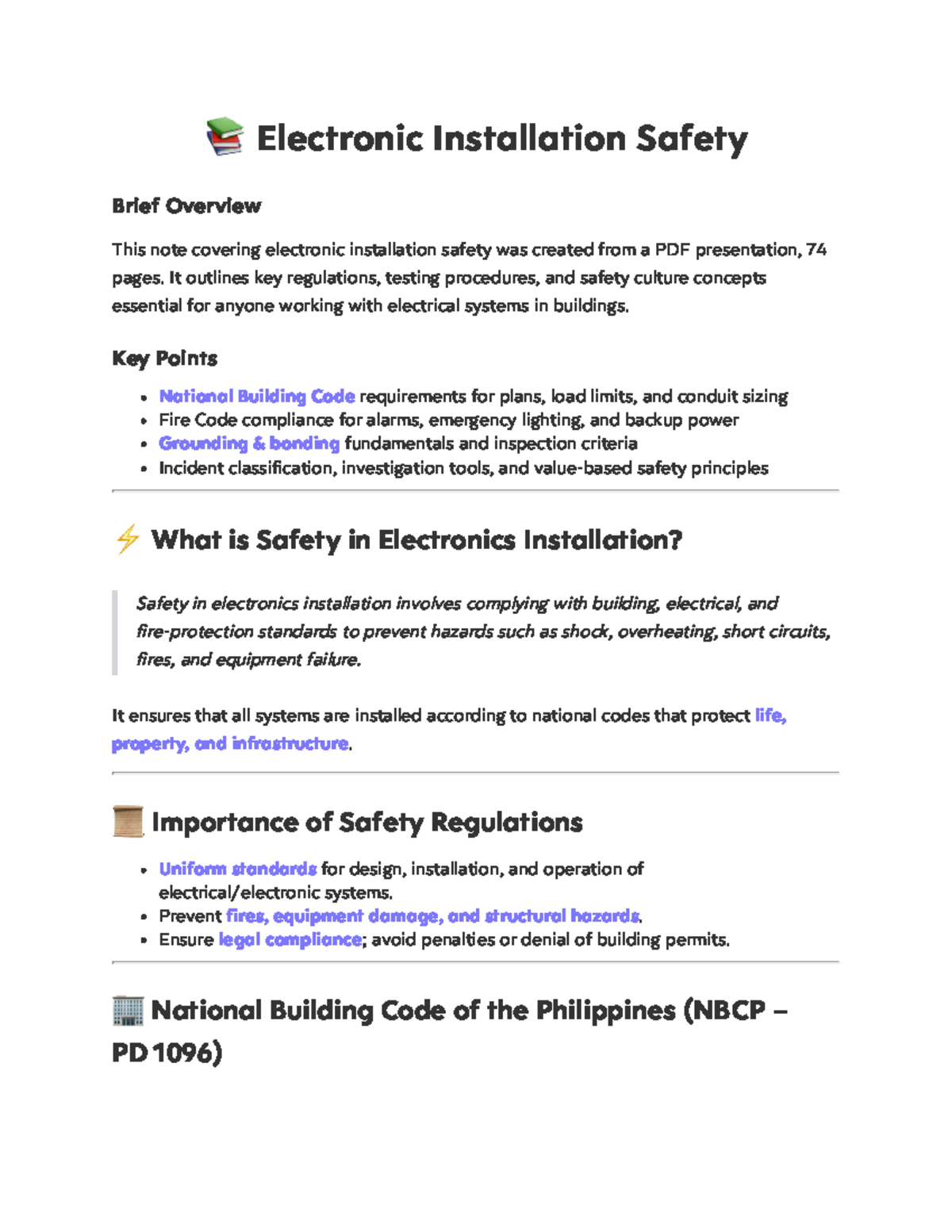 Safety Standards in Electronics Installation (Course Code: ECE) - Studocu