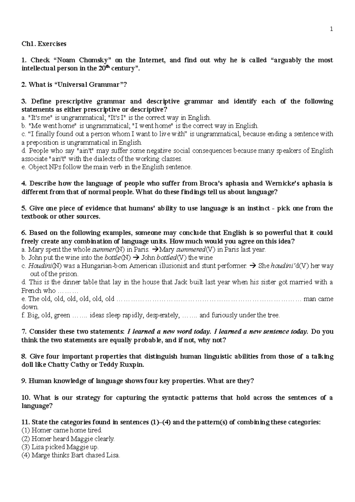 1 Ch1. Week 1 Exercises on Language and Grammar Concepts - Studocu