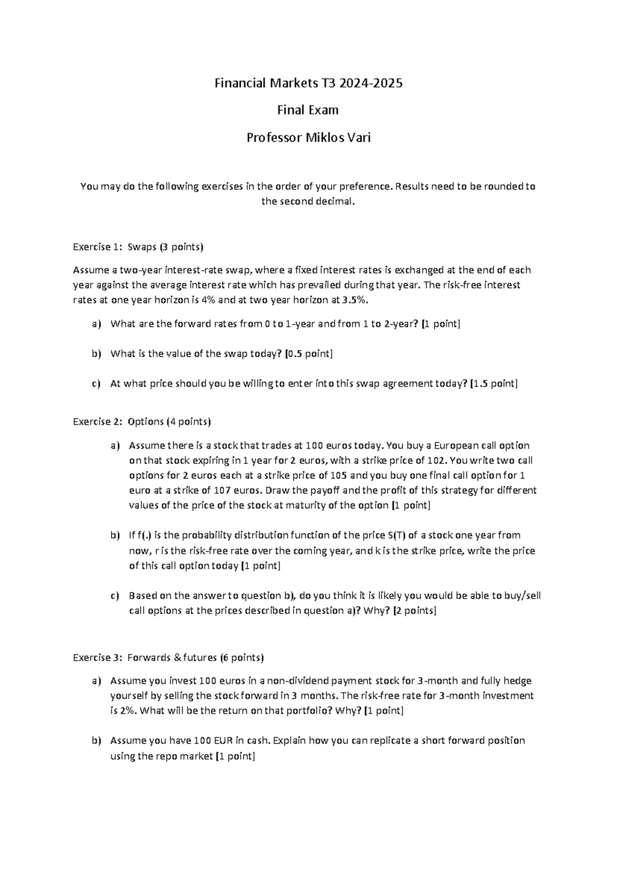 Financial Markets T3 Final Exam 2024-2025: Exercises & Solutions - Studocu