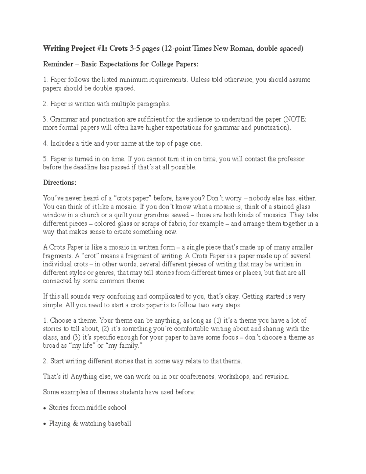 Crots Paper Assignment Guidelines (ENG 101) - Studocu