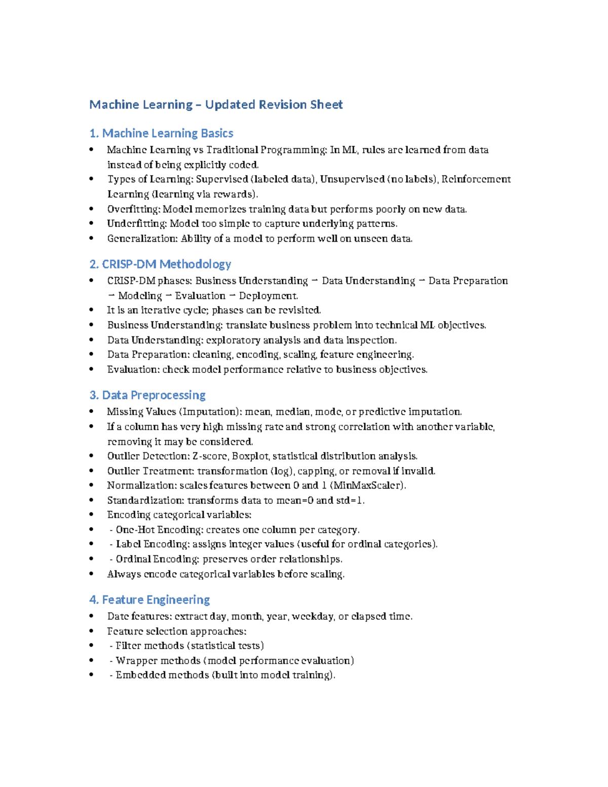 Machine Learning Revision Sheet: Key Concepts & Techniques - Studocu