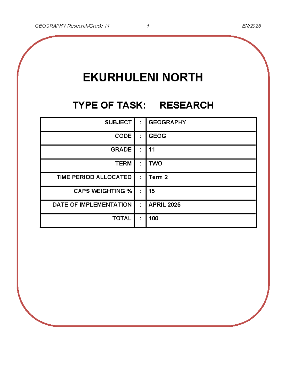 GEOG 11 Research Task: Guidelines for Grade 11 in 2025 - Studocu