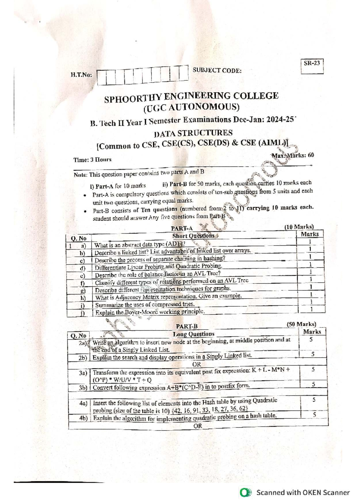 Data Structures II-I: Notes for B.Tech CSE Exam - Studocu