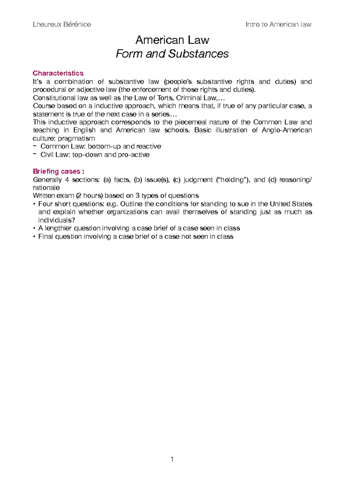 American Law (LAW101) - Comprehensive Course Notes and Insights - Studocu