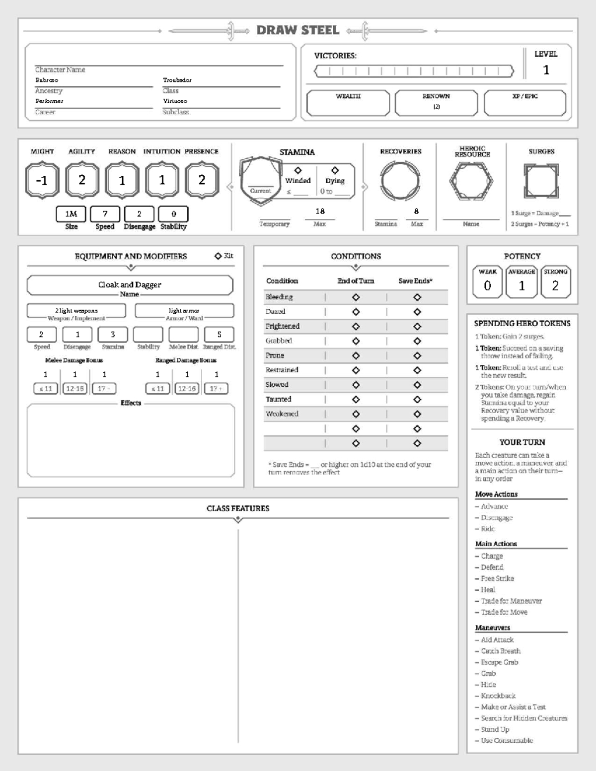 DRAW STEEL LEVEL V: Character Overview for Rubroso Troubador - Studocu