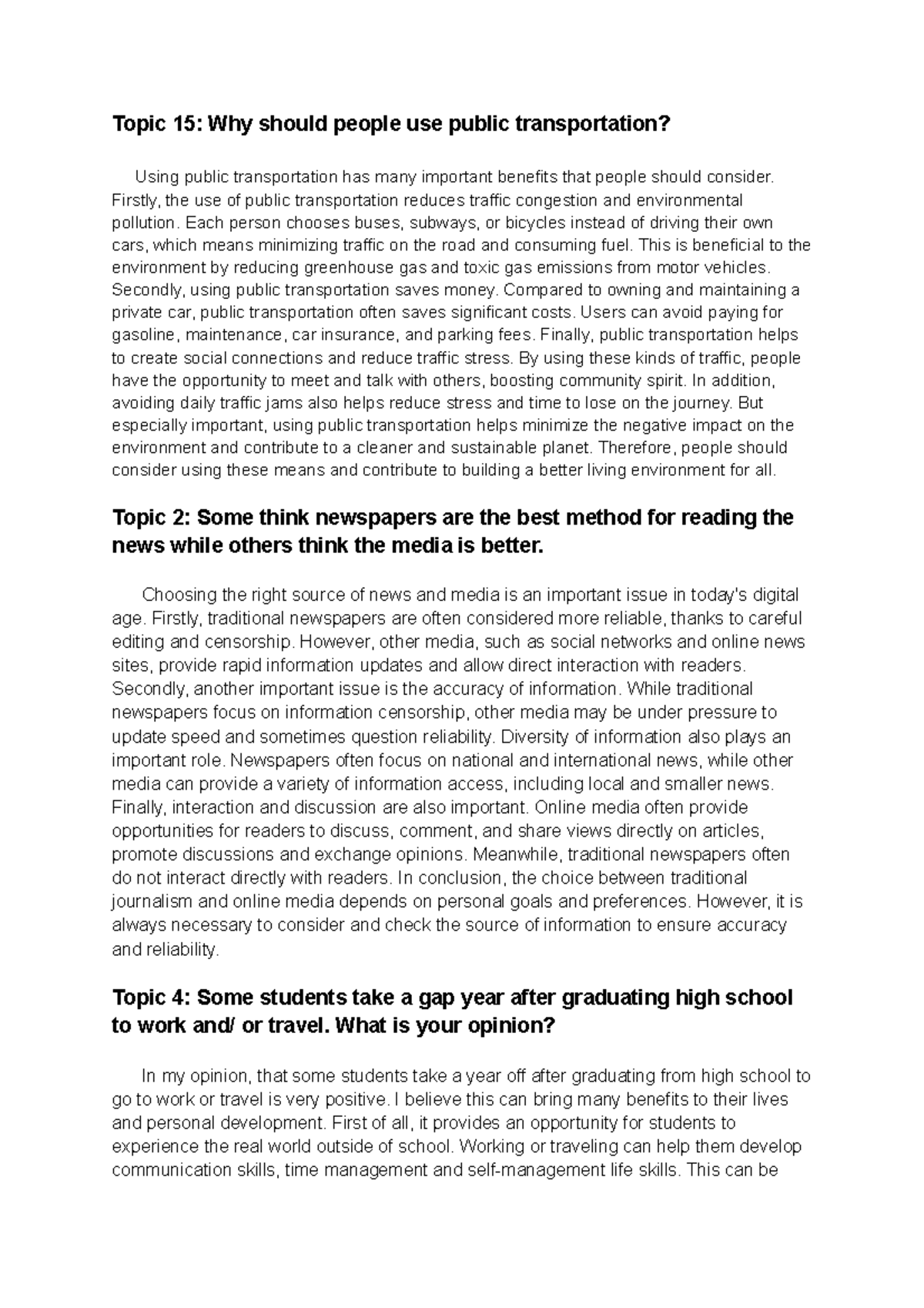 Writing-3 - Essay Notes on Public Transportation and Media Choices ...