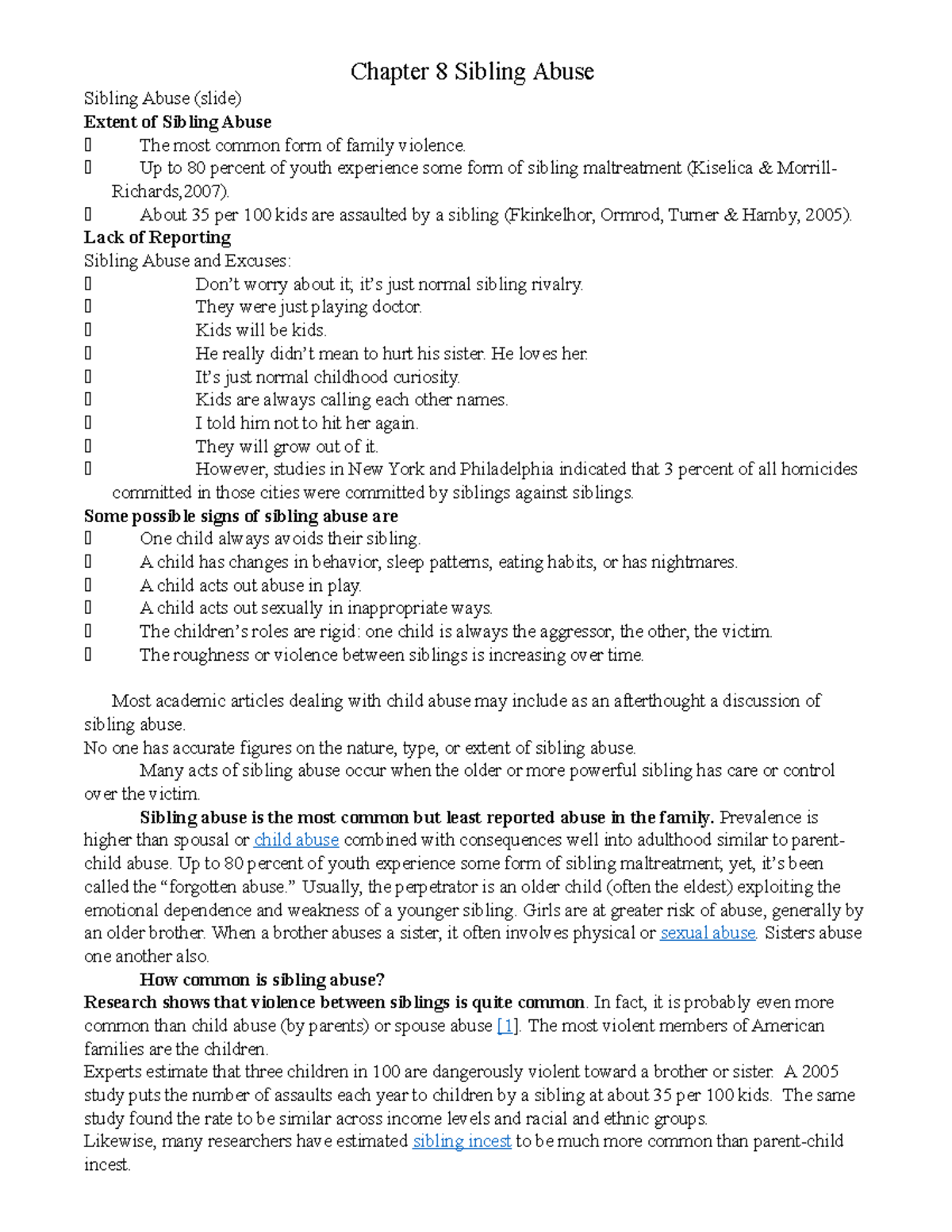 Chapter 8 Slide Notes: Understanding Sibling Abuse Dynamics - Studocu