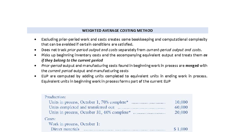 Weighted Average Costing Method: Process Costing P2 Guide - Studocu