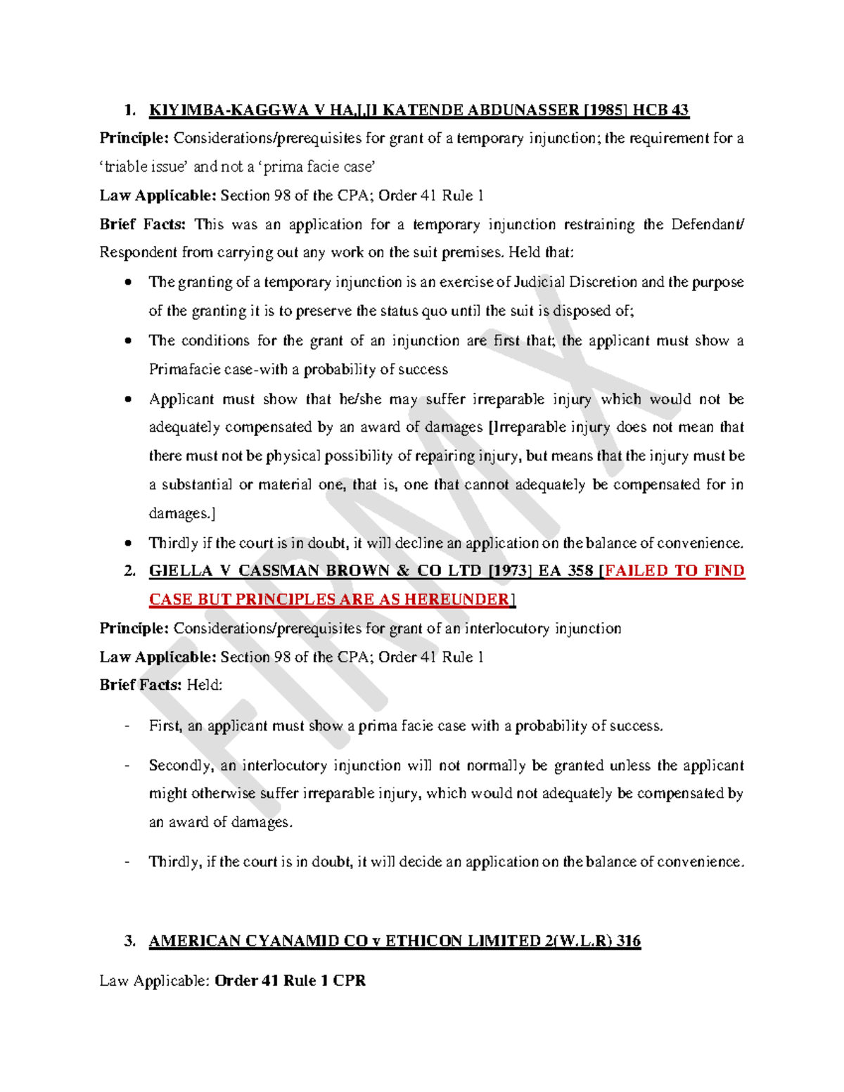 Civil Litigation HCB 43: Case Notes on Injunctions and Affidavit ...