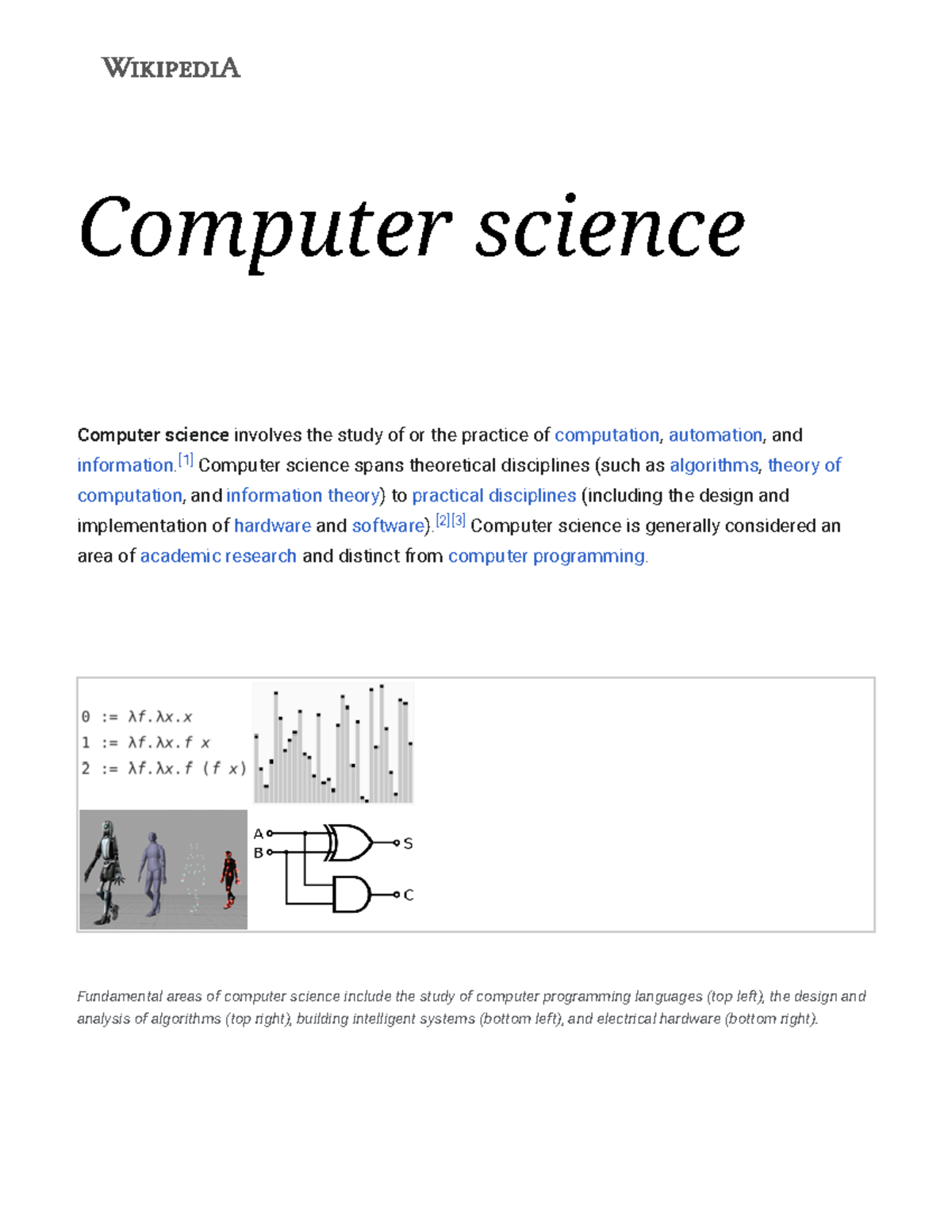 Computer science - Wikipedia - Computer science Computer science involves the study of or the ...