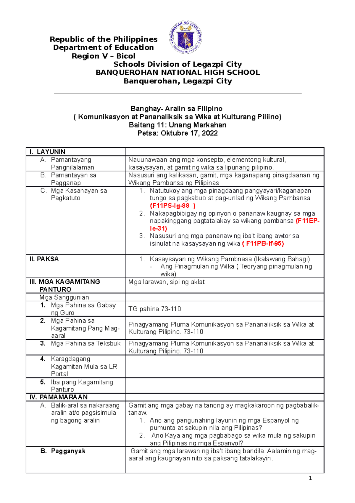 DLP- Grade 11 - Comprehensive Lesson Plan on Filipino Text Analysis ...