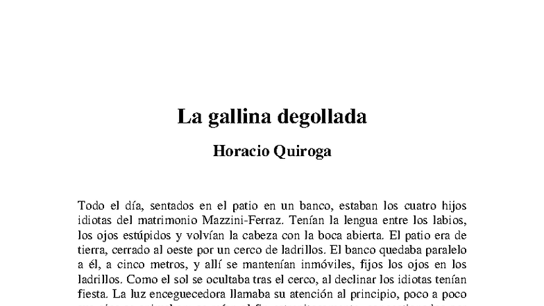 La gallina degollada: Análisis de la obra de Horacio Quiroga - Studocu