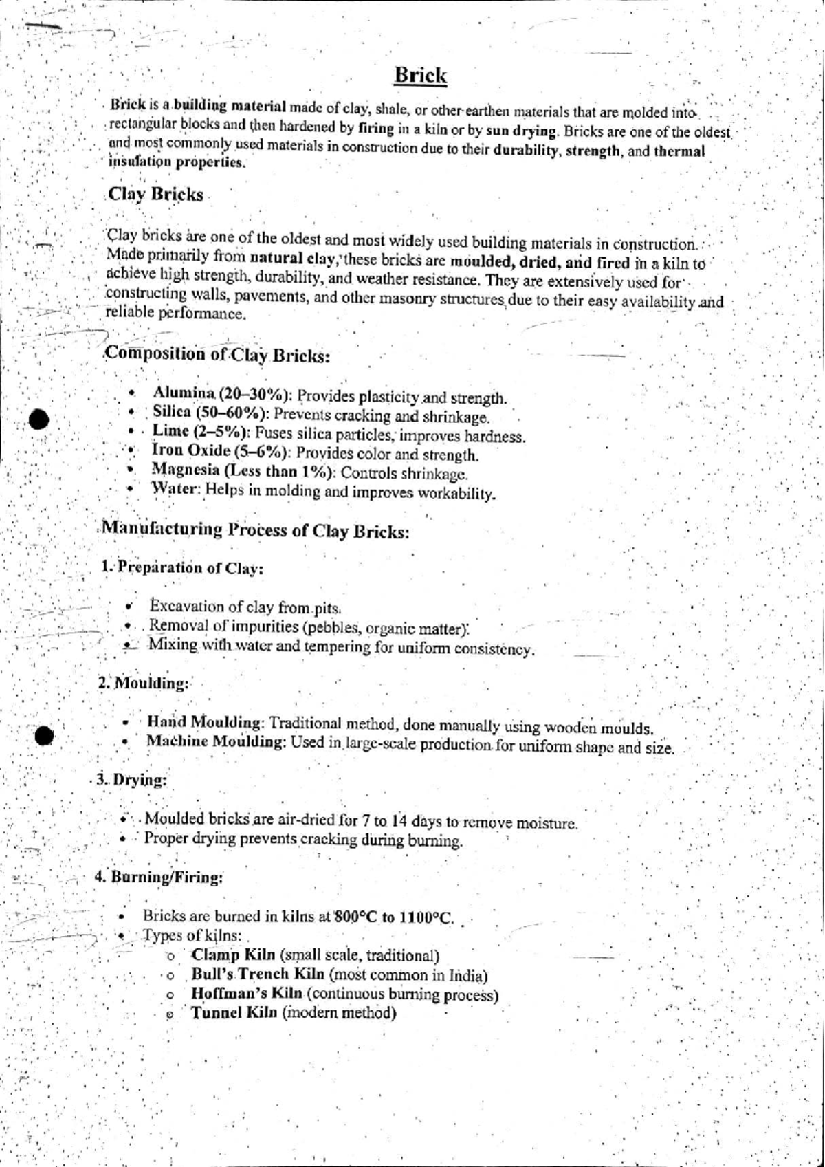 Bricks: Properties, Types, and Applications - Civil Open Elective - Studocu