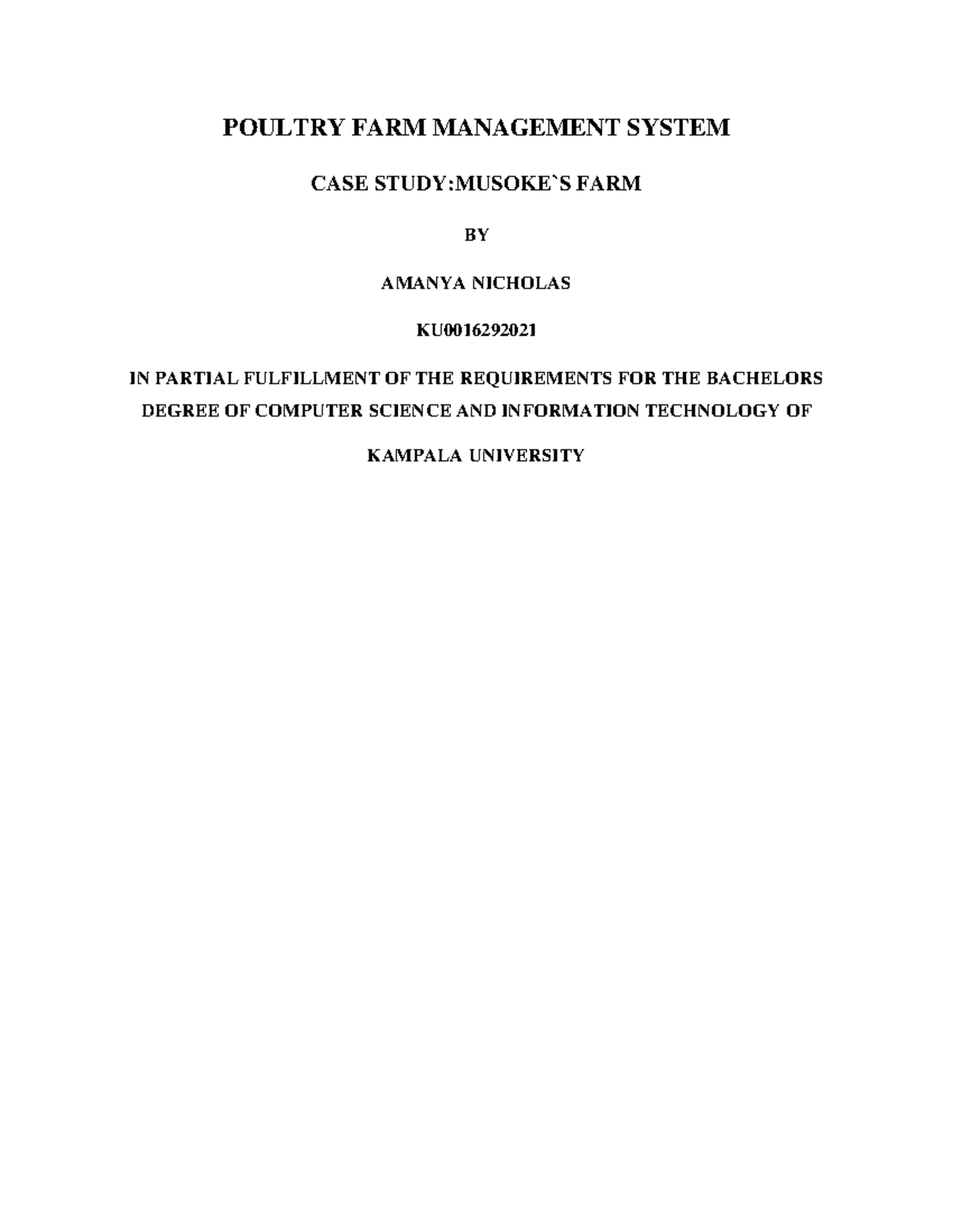 Poultry Farm Management System Case Study - KU0016292021 - Studocu