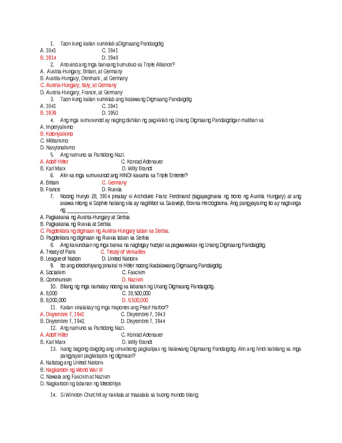 AP 8 QUIZ: Summaries of WWI and WWII for Bachelor in Secondary Ed - Studocu